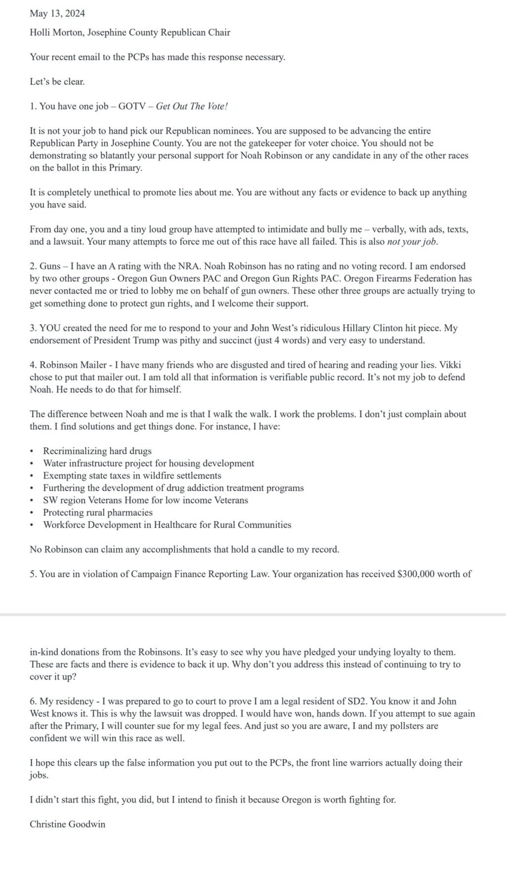 Christine Goodwin: Letter to Josephine County Republican Chair ...