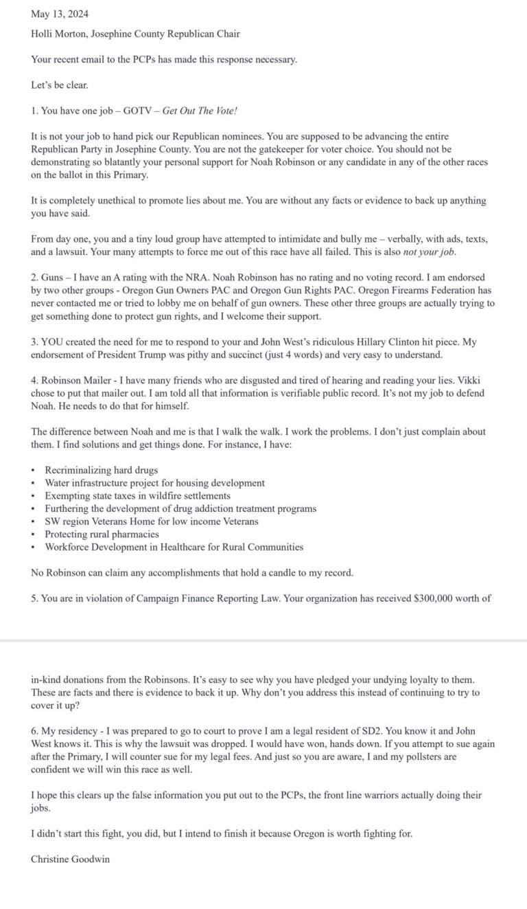 Christine Goodwin: Letter to Josephine County Republican Chair ...