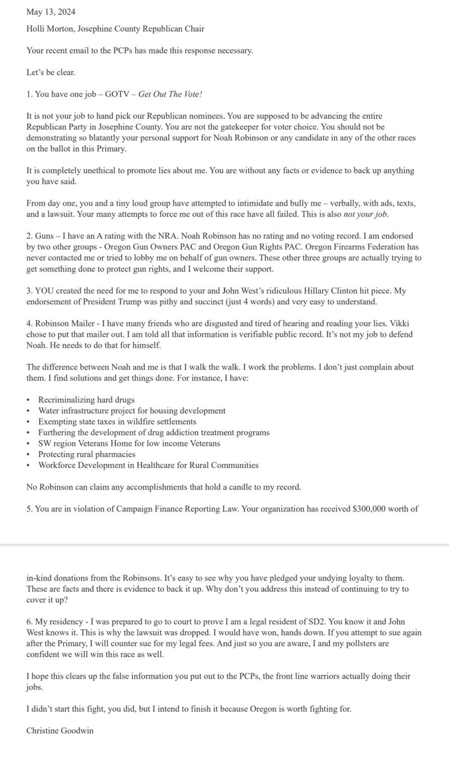 Christine Goodwin: Letter to Josephine County Republican Chair ...